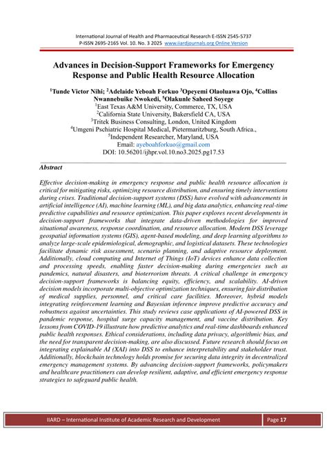 Pdf Advances In Decision Support Frameworks For Emergency Response And Public Health Resource