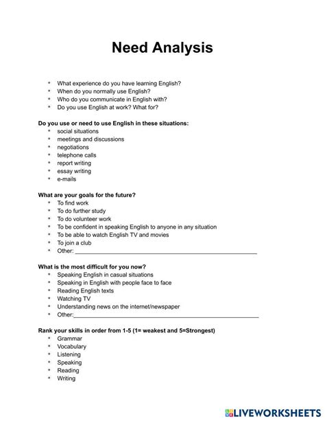 7122844 Needs Analysis Missvalen Liveworksheets