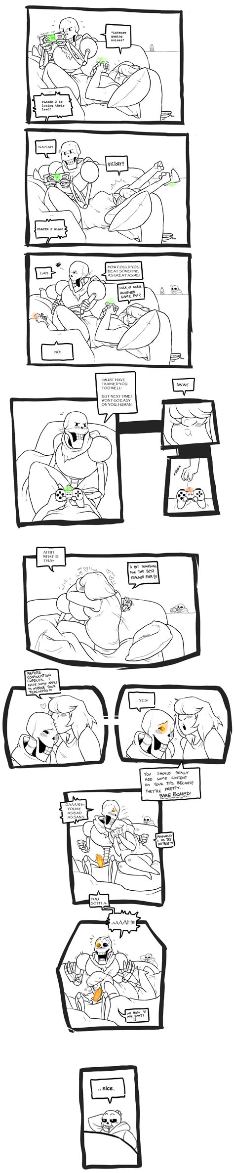 Rule 34 Bone Comic Dok Tah Fellatio Female Frisk Human Male Mammal Monochrome Oral Papyrus