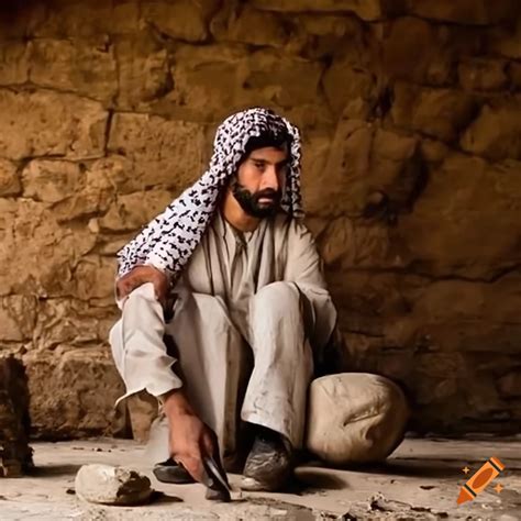 Skilled Young Middle Eastern Man Working With Chisels On Stones To