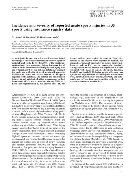 Pdf Acute Injuries In 35 Sports Incidences And Severity