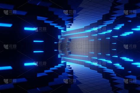 蓝色未来数字技术隧道背景动画3d渲染素材 花瓣网