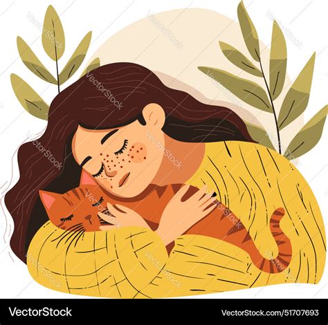 Woman Hugging Cat Flat Royalty Free Vector Image