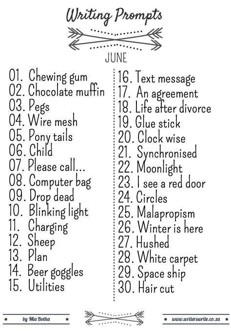 June Writing Prompts Writers Write