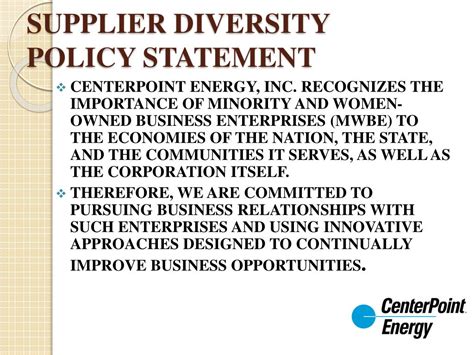 Supplier Diversity Policy Statement Template