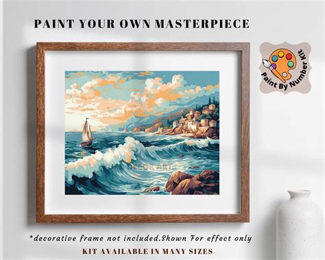 Seascape Paint By Number Kit For Adult Rocky Cliff Village On