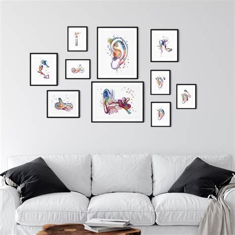 Audiology Art Set Of 10 Colorful Ent Prints Otolaryngologist Office