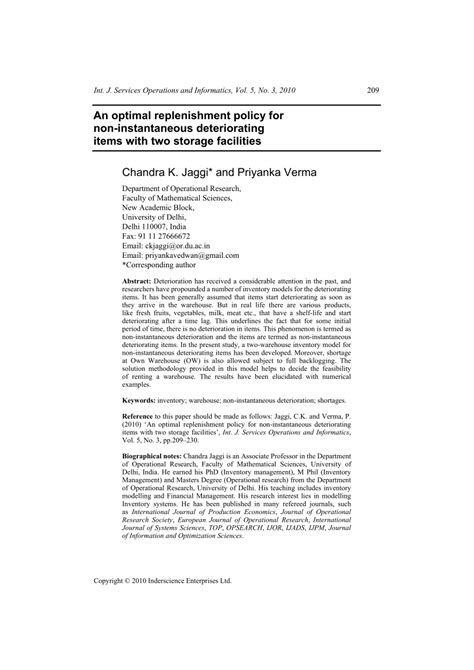 Pdf An Optimal Replenishment Policy For Non Instantaneous Deteriorating Items With Two Storage