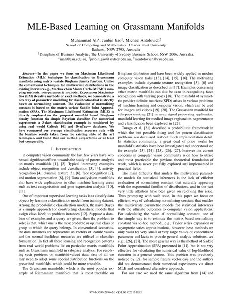 Pdf Mle Based Learning On Grassmann Manifolds