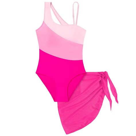 Girls One Piece Swimsuits Color Block One Shoulder Bathing Suit With