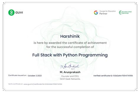 Harshini Krishnan On Linkedin Guvi Guvicertificate Coursecompleted Fullstackwithpython