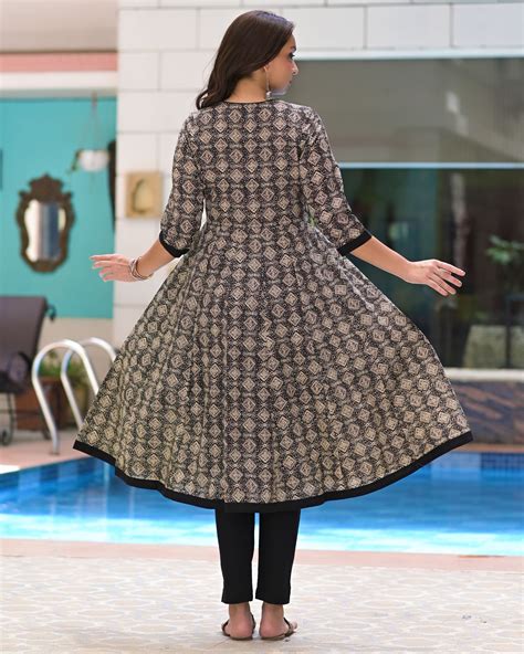 Grey And Black Angrakha Anarkali Kurta Set Set Of Two By Bada Boota