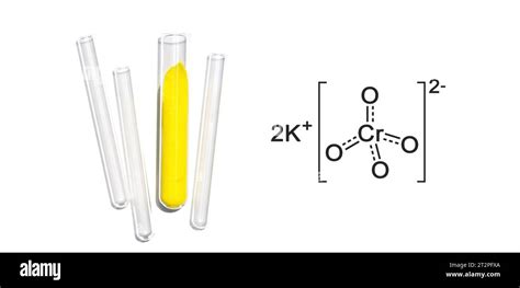 Potassium Chromate Powder In Test Tube With Molecular Structure Stock