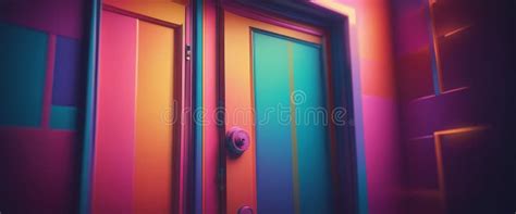 Graphic Representation Of An Entrance Door Or Passageway In Neon Colors