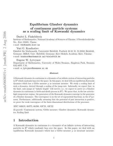 Pdf Equilibrium Glauber Dynamics Of Continuous Particle Systems As A
