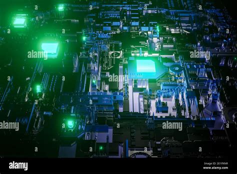 Abstract Technology Chip Processor Background Circuit Mother Board And Energy Lights 3d