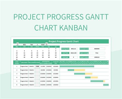 Project Progress Gantt Chart Kanban Excel Template And Google Sheets