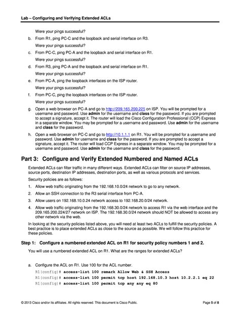 Fillable Online Lab Configuring And Verifying Extended ACLs Topology