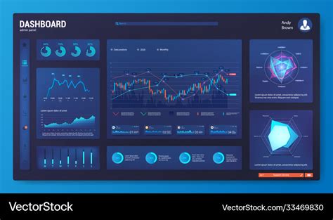 Dark Dashboard Ui Ux Kit Template Royalty Free Vector Image