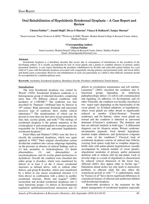Pdf Oral Rehabilitation Of Hypohidrotic Ectodermal Dysplasia A Case Report And Review