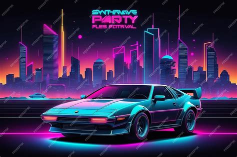 Vintage Synthwave Or Retrowave Styled Party Or Music Festival Or