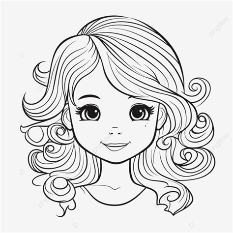 可愛的女孩臉著色頁為女孩與捲髮輪廓素描畫 向量 波浪形的頭髮繪圖 波浪形頭髮輪廓 波浪形頭髮素描向量圖案素材免費下載，png，eps和