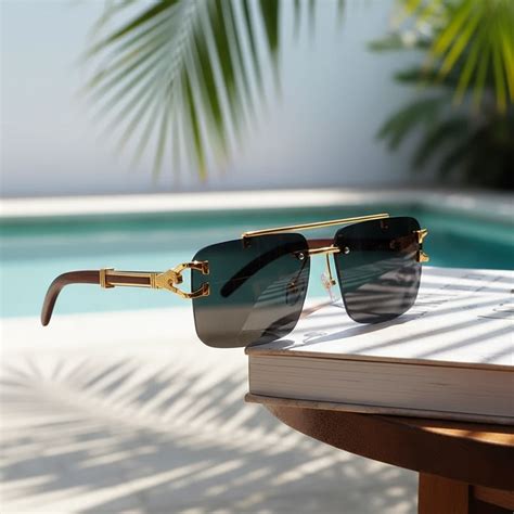 Frameless Square Edged Sunglasses Retro Wood Grain Uv Defense Shopee
