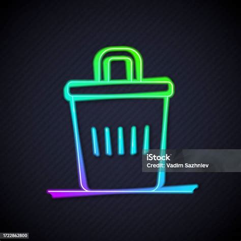 빛나는 네온 라인 휴지통은 검은 색 배경에 격리 아이콘 수 있습니다 쓰레기통 표지판 바구니 아이콘을 재활용합니다 사무실 휴지통 아이콘입니다 벡터 Brand Name
