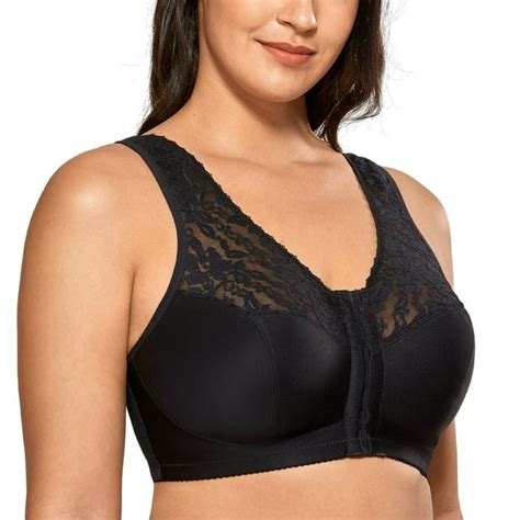 Delimira Womens Front Closure Bras Racerback Wireless Plus Size Full