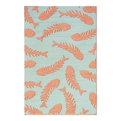 Product 6 X 9 Fishbone Outdoor Mat Aqua Salmon 6 X 9 Fishbone