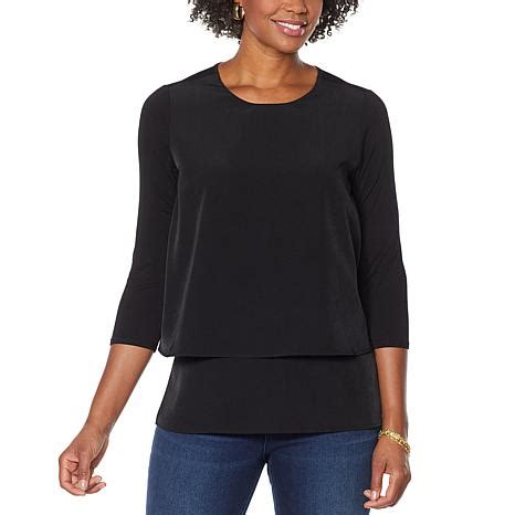 Dg2 By Diane Gilman Double Layer Mixed Media 34 Sleeve Easy Tee Hsn