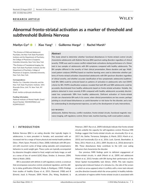 Pdf Abnormal Fronto Striatal Activation As A Marker Of Threshold And Subthreshold Bulimia Nervosa