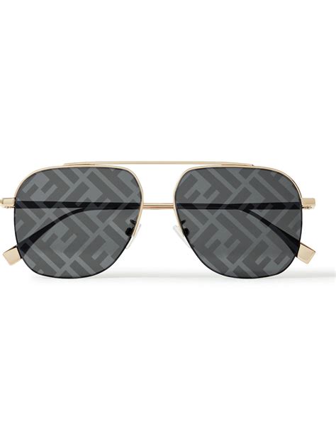 Fendi Fendi Aviator Style Logo Print Gold Tone Sunglasses Men Gold Editorialist