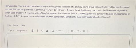 Solved Ninhydrin Is A Chemical Used To Detect Primary Amino