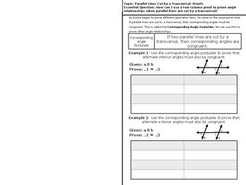 Parallel Lines And Proofs Interactive Notebook Foldable Notes With Video