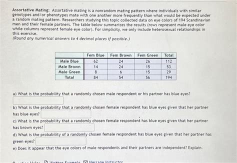 Solved Assortative Mating Assortative Mating Is A Nonrandom Chegg