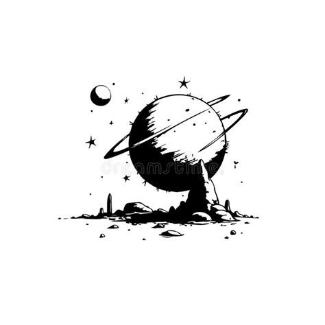 Stylized Planetary Scene With Rings And Celestial Elements In
