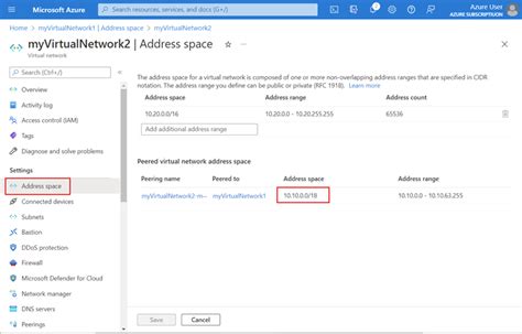 ピアリングされた仮想ネットワークのアドレス空間を更新する Azure Portal Microsoft Learn