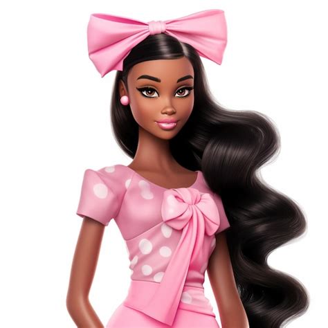 Premium Ai Image Barbie Doll With Long Black Hair And Pink Dress With