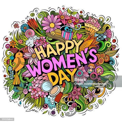 해피 우먼스 데이 핸드 그린 만화 낙서 그림입니다 재미있는 휴가 디자인입니다 0명에 대한 스톡 벡터 아트 및 기타 이미지 0명 3월 8 Istock
