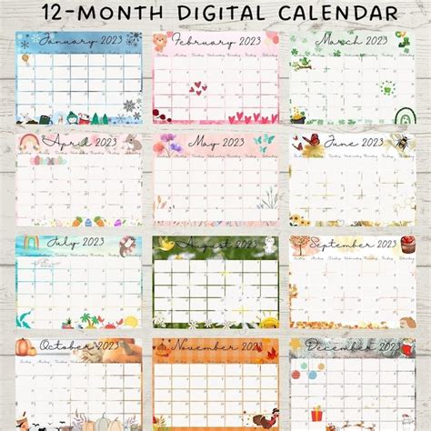 12 Month Calendar Editable Template Fillable Digital Etsy Canada 12