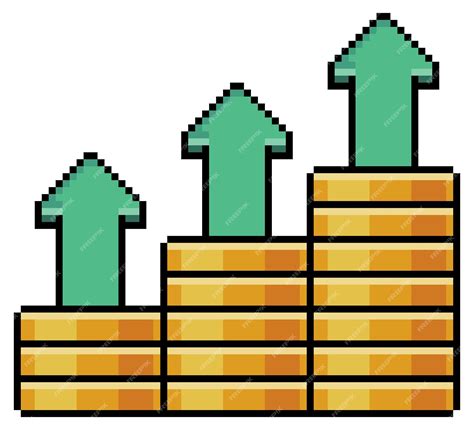 白い背景の上の 8 ビット ゲームの評価チャート ベクトル アイコンとコインのピクセル アート スタック プレミアムベクター
