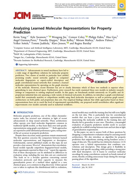 Pdf Analyzing Learned Molecular Representations For Property Prediction