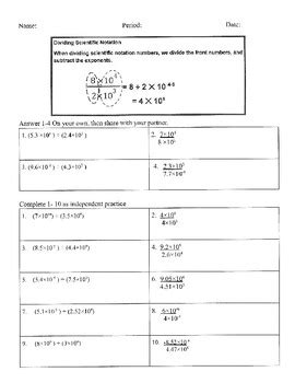 Dividing Scientific Notation Guided Notes W Key By Seth Randall