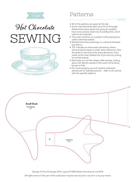 Tilda Hot Chocolate Sewing Templates Pdf Seam Sewing Sewing
