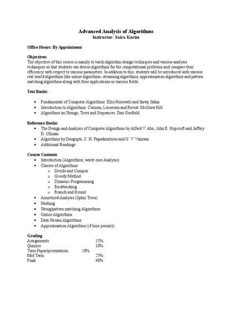 advanced analysis of algorithms outline pdf