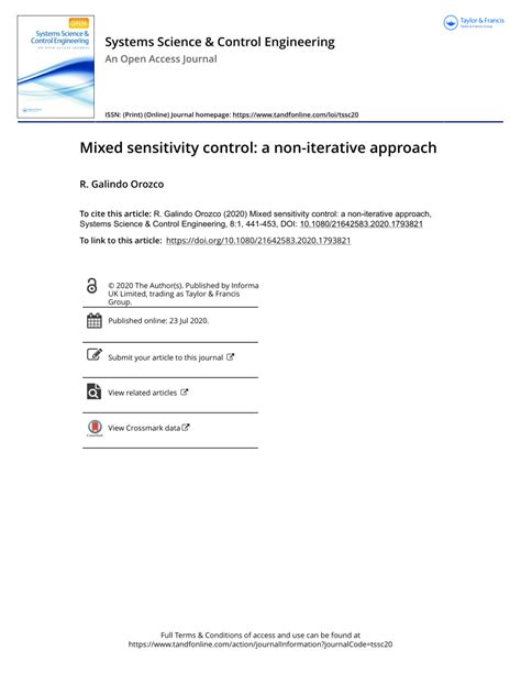 Pdf Mixed Sensitivity Control A Non Iterative Approach