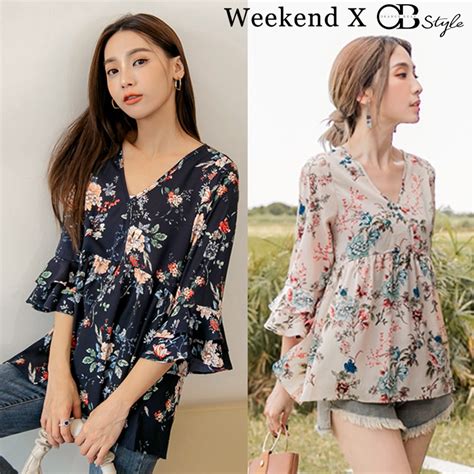 Weekend X Ob Design Women Ruffle Sleeve V Neck Floral Print Chiffon