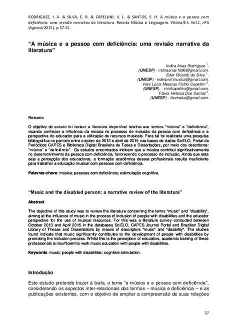 Pdf A Música E A Pessoa Com Deficiência Uma Revisão Narrativa Da