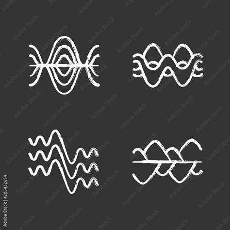 Sound Waves Chalk Icons Set Vibration Noise Amplitude Levels